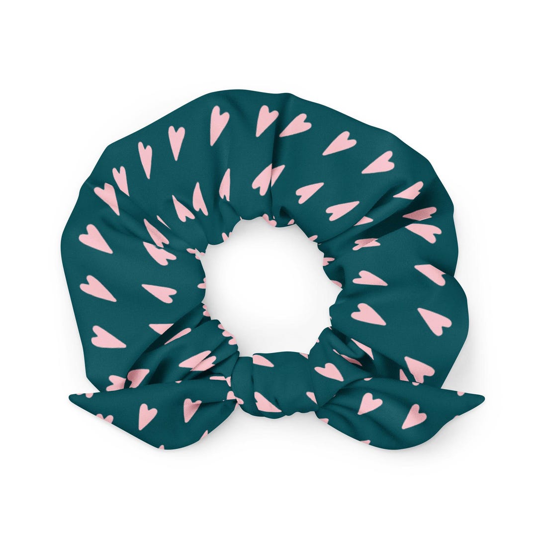 Teal and Pink Heart Hair Scrunchie | Soft Fabric Scrunchie | Everyday ...
