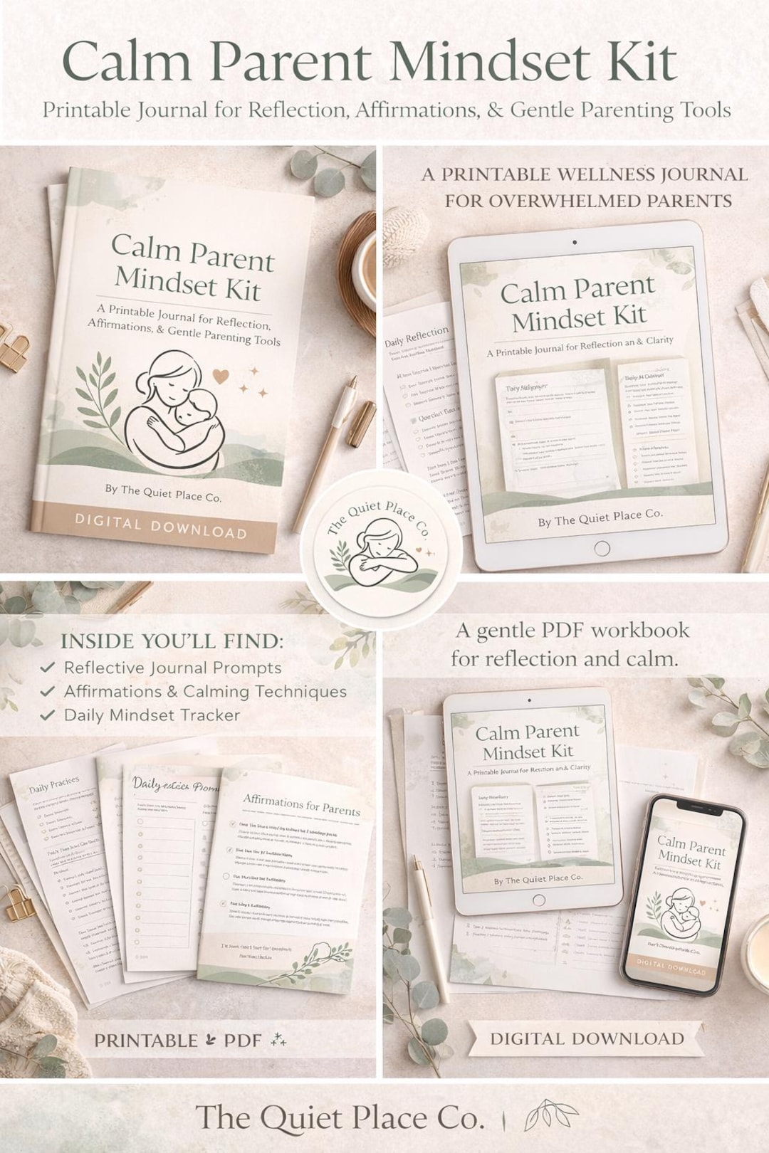 Calm Parent Mindset Kit | Printable Journal for Reflection ...