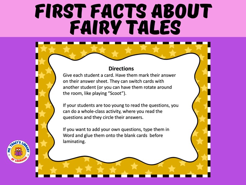 First Facts About Fairy Tales Task Cards - Etsy