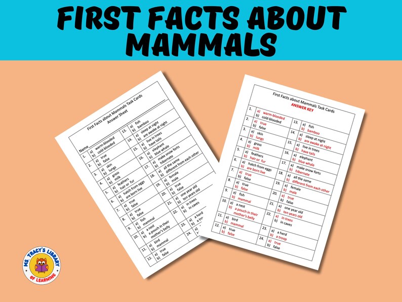 First Facts About Mammals Task Cards - Etsy