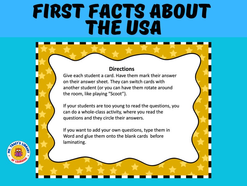 First Facts About the USA Task Cards - Etsy