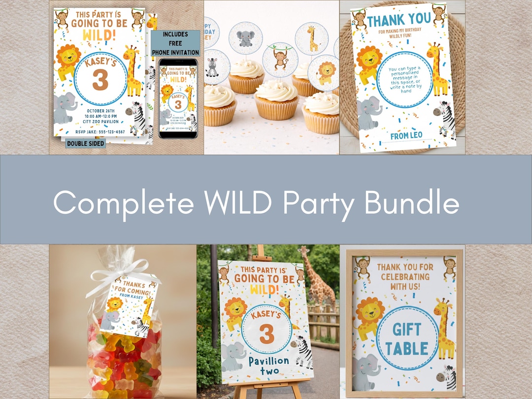 Editable Wild One Birthday Bundle, Safari Zoo Pack, Jungle Templates ...