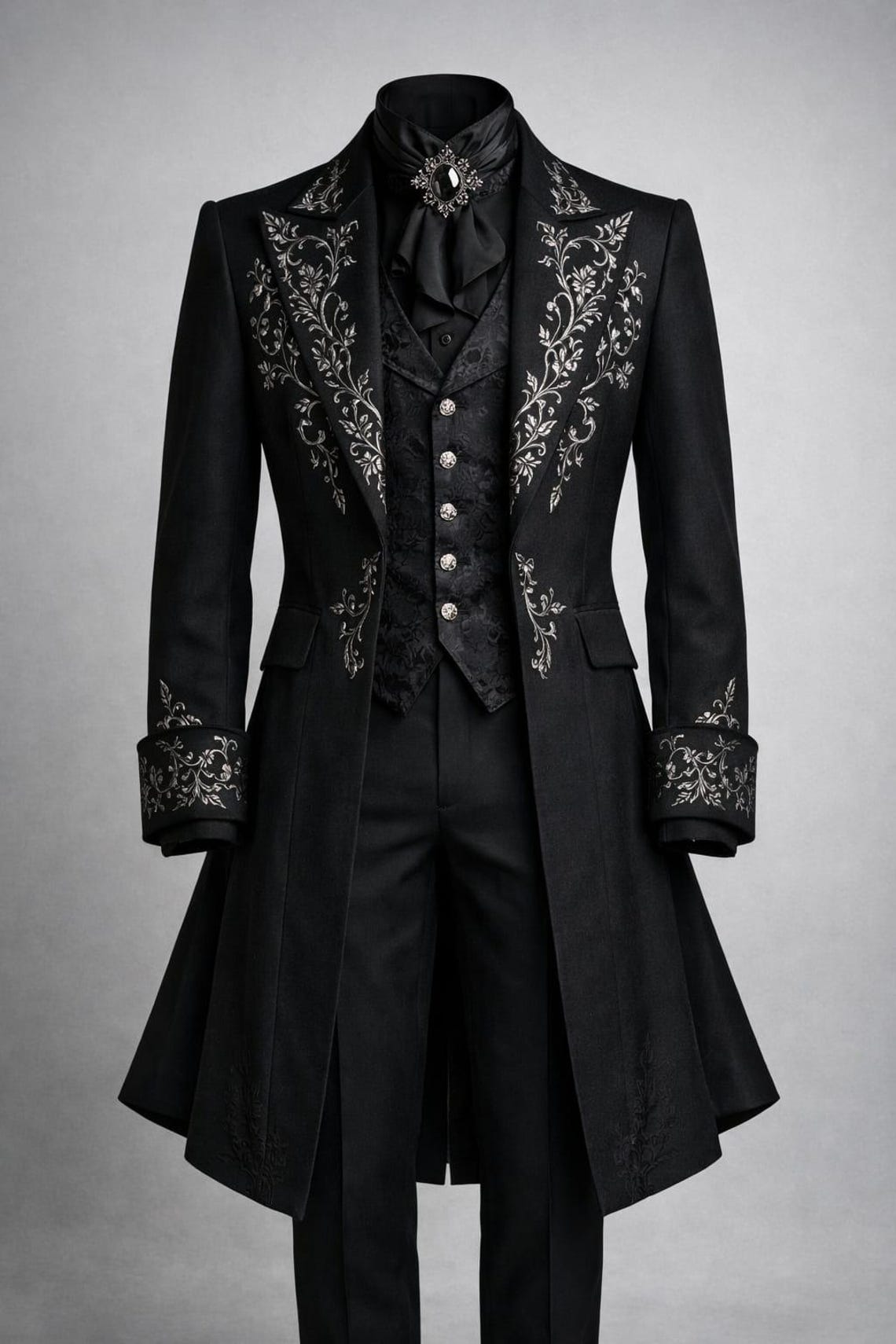 Men's Black Embroidered Gothic Victorian Tailcoat | Baroque Steampunk ...