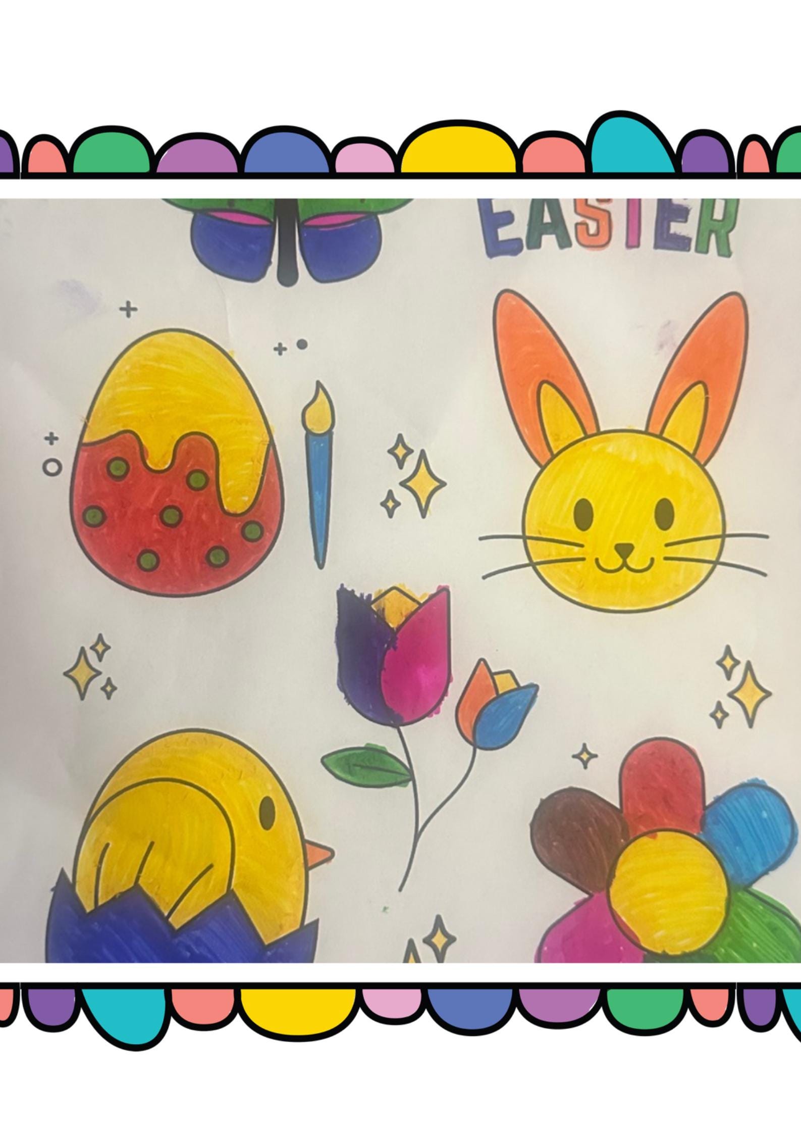 Happy Easter Colouring Page Printable, Bunny Chick Egg Activity for ...