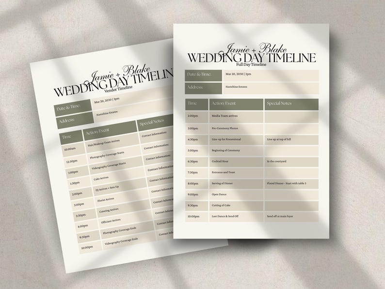 Editable Wedding Timeline Template for Vendors, Client Planning Tool ...