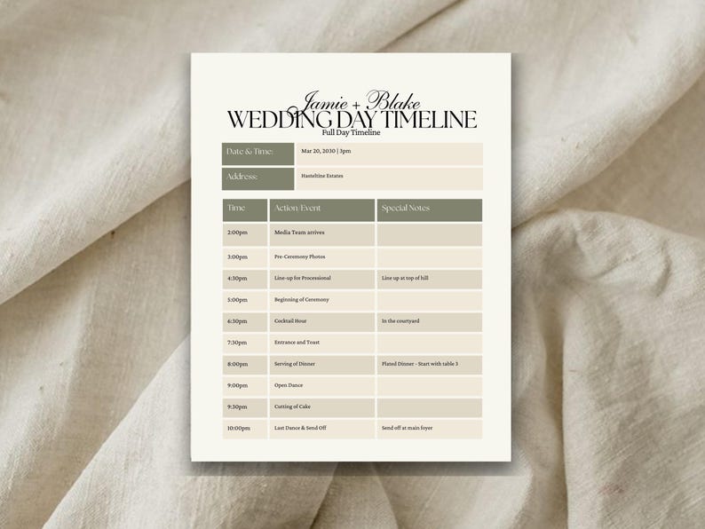 Editable Wedding Timeline Template for Vendors, Client Planning Tool ...