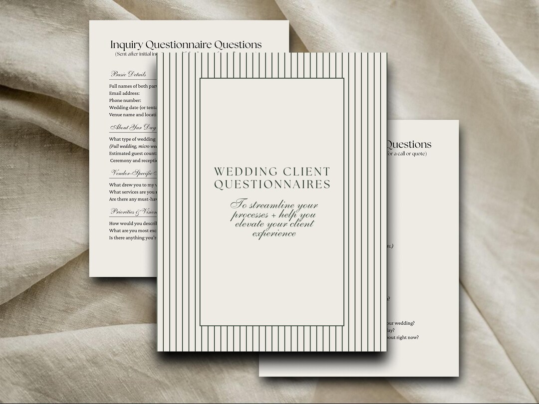 Wedding Client Questionnaire Templates for Vendors, Inquiry & Planning ...