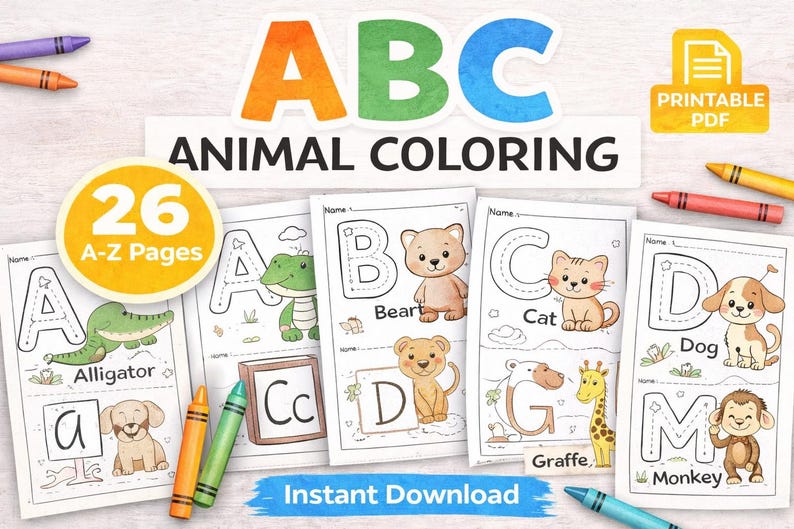 Alphabet Animal Coloring Pages | A-Z Preschool Learning Activity ...