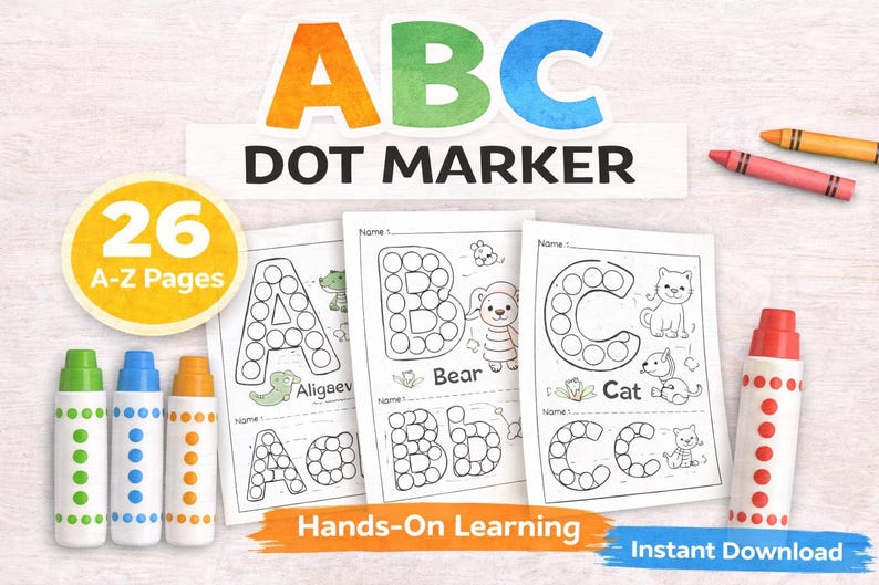 ABC Dot Marker Worksheets A-Z Letter Learning Activity Digital Download ...