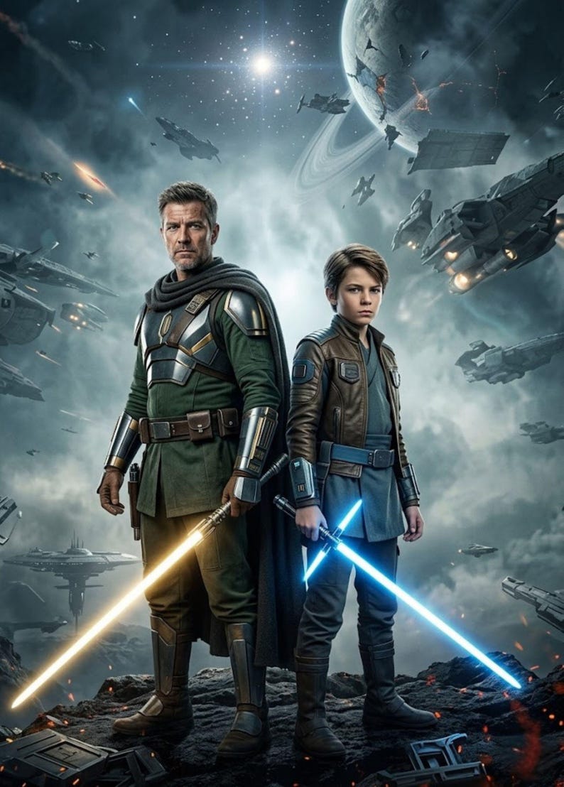Custom Father Son Space Knight Portrait, Personalized Galactic Warrior ...