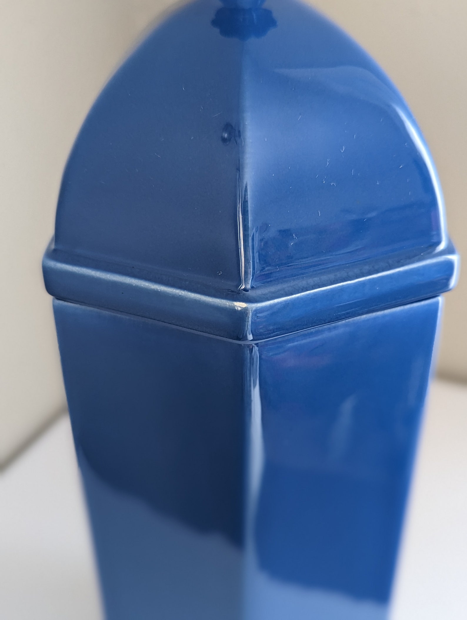 Vintage Ethan Allen Blue Geometric Temple Jar Ceramic Vase Urn With Lid ...