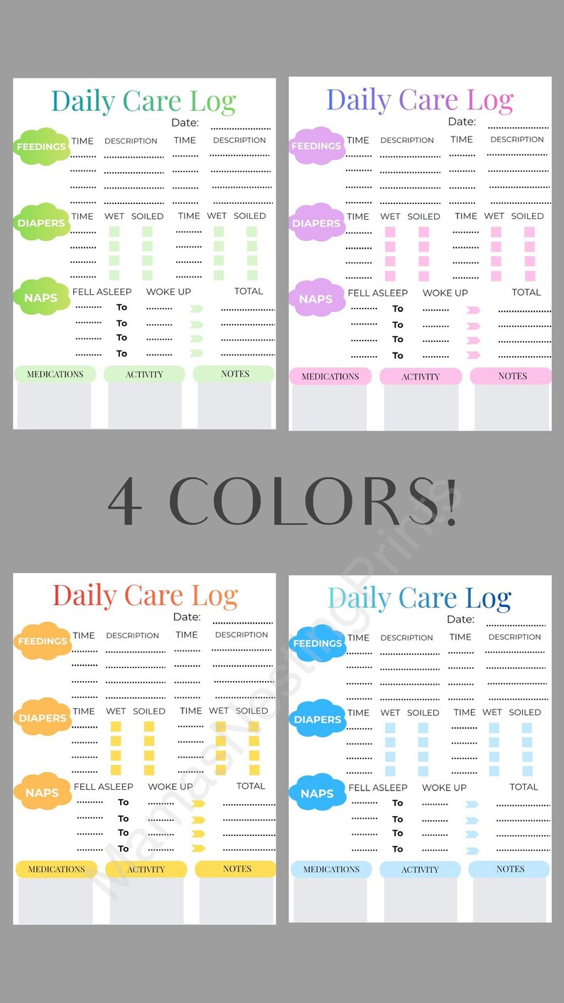 Printable One Page Baby Daily Log | Babysitter Report | Daycare Report ...