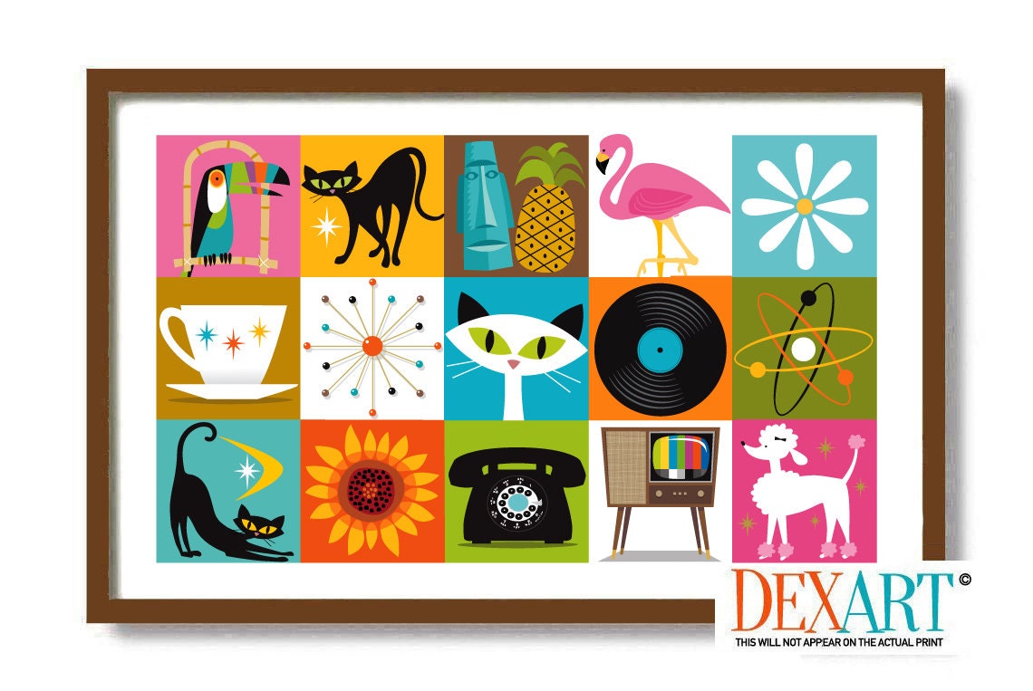 Mid Century Modern Atomic Cat Wall Art Print Cat Lover Gift - Etsy