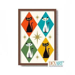 Mid Century Modern Cat Art Print, Atomic Cat Wall Art, Cat Lover Gift ...