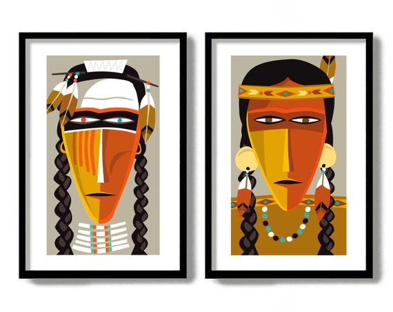 Native American Decor Set of Two Prints Mid Century Modern | Etsy