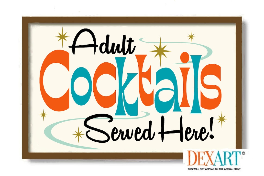 Signature Cocktail Poster, Cocktail Sign, Martini Art Print, Mid ...