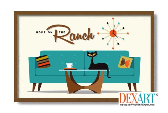 Mid Century Modern Ranch House Wall Art Print Retro House - Etsy