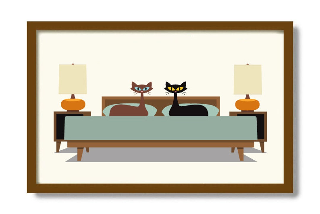 Cat Bedroom Decor, Cat Pillowcase, Mid Century Modern Art, Cat Lover ...