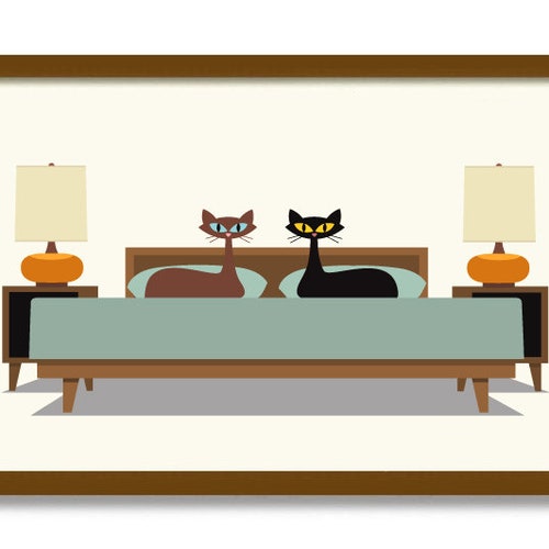 Mid Century Modern Art Print Atomic Cat Wall Art Cat Lover Etsy