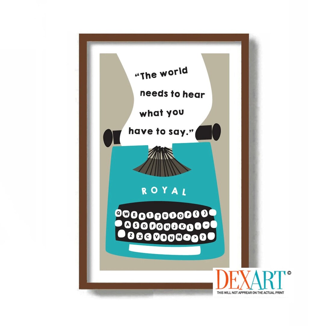 Mid Century Modern Writers Wall Art, Turquoise Typewriter Art Print ...