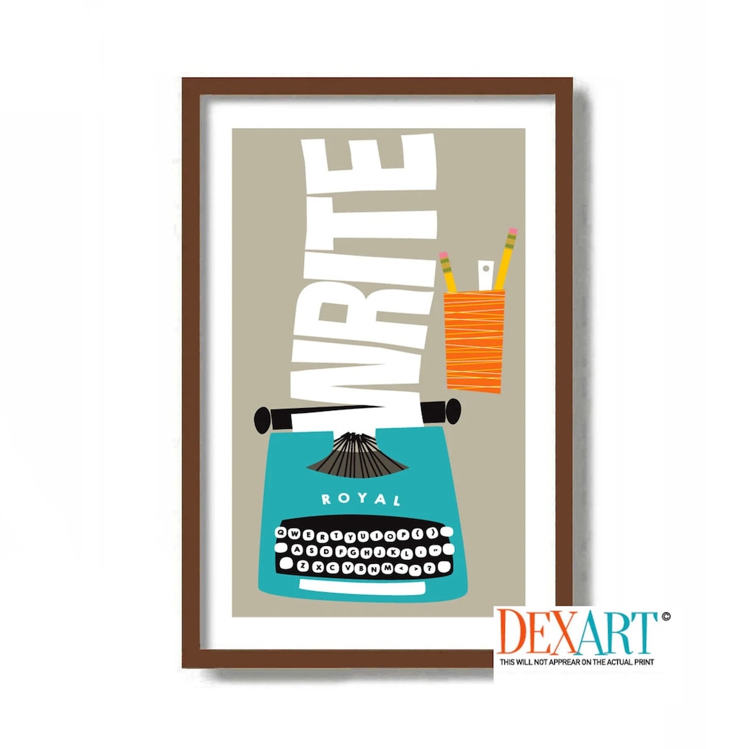 Writer Gifts, Mid Century Modern Wall Art, Turquoise Typewriter Art ...