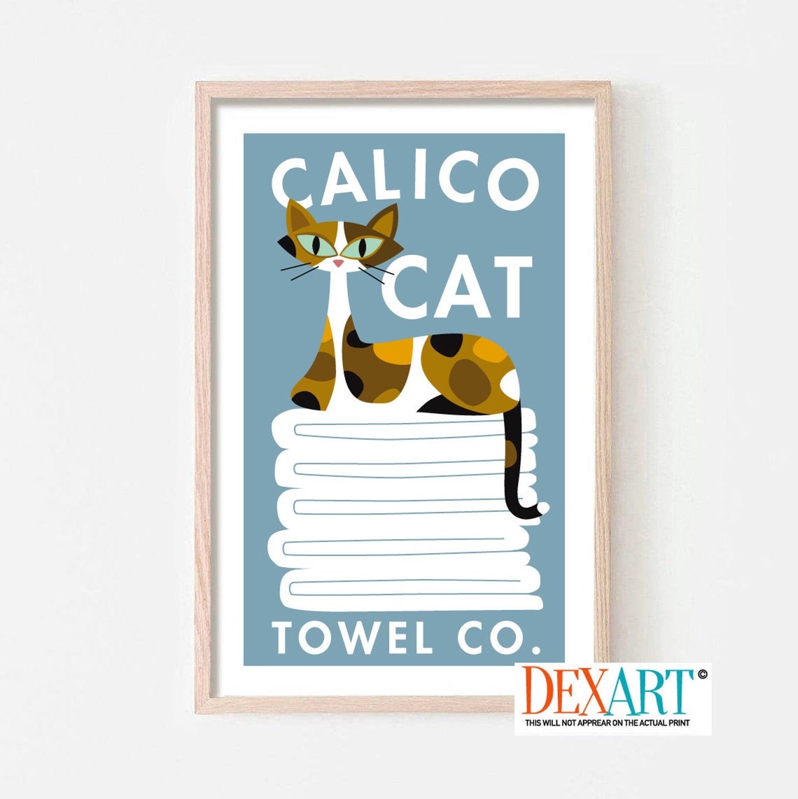 Calico Cat Art Print, Fluffy White Towels, Clothes Basket, Cat Lover ...