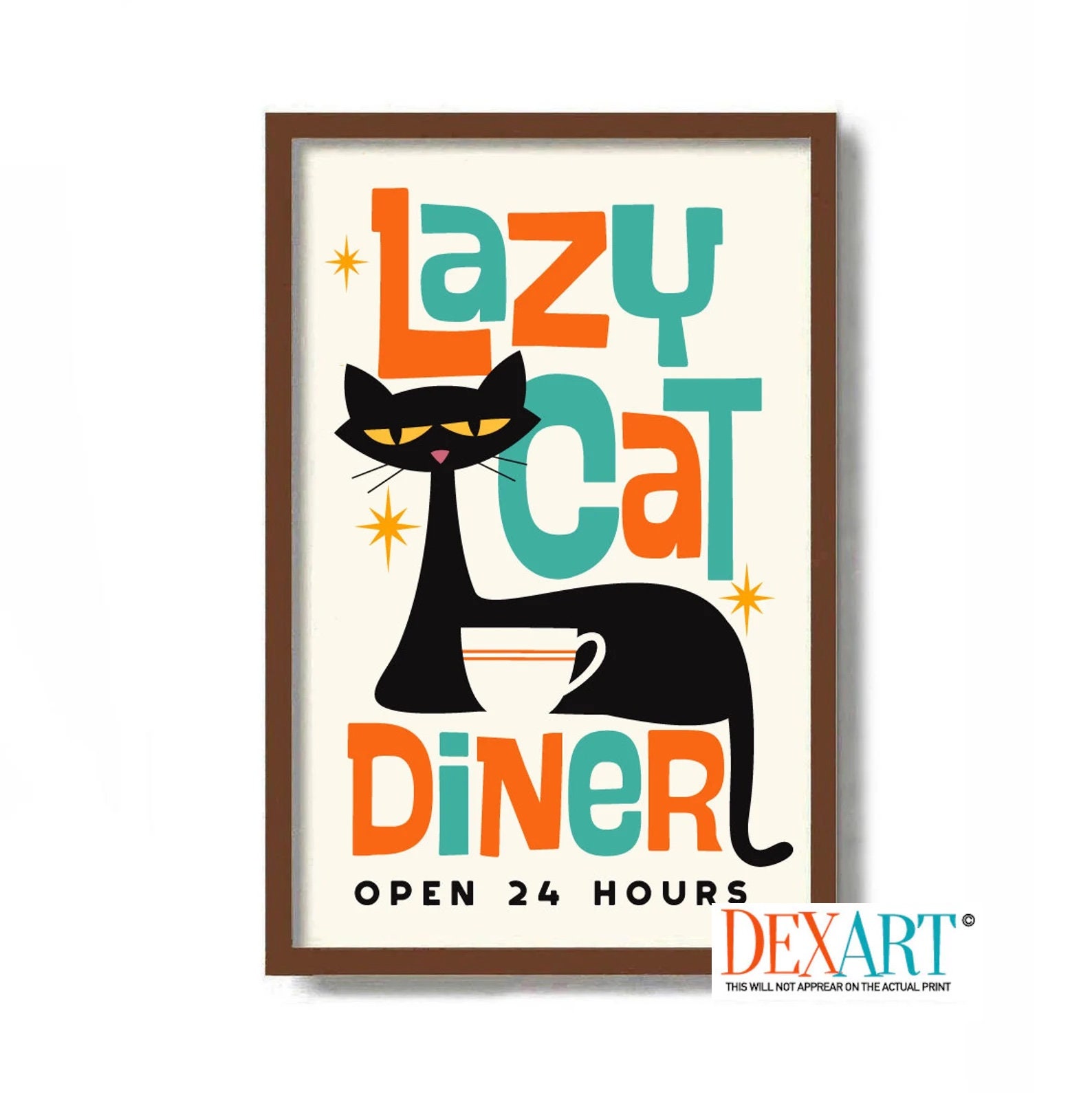 Atomic Cat Art Print Diner Sign Mid Century Modern Art | Etsy