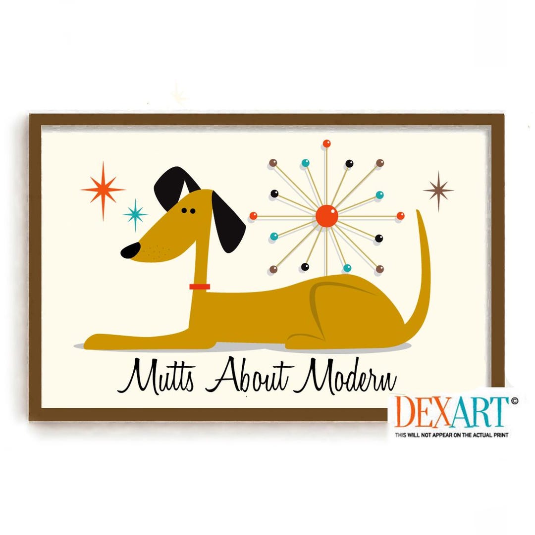 Mid Century Modern Dog Art Print, Mutt Dogs, Retro Atomic Dog Lover ...