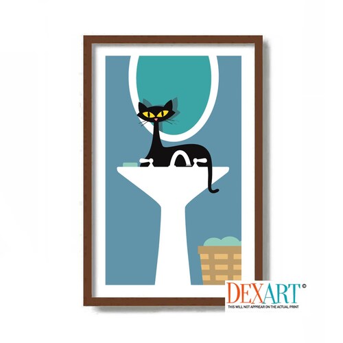 Calico Cat Mid Century Modern Art Laundry Room Decor Cat Wall - Etsy