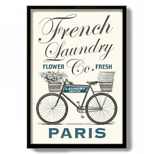 Laundry Room Sign French Poster Vintage Bicycle Washing Machine Laundry ...