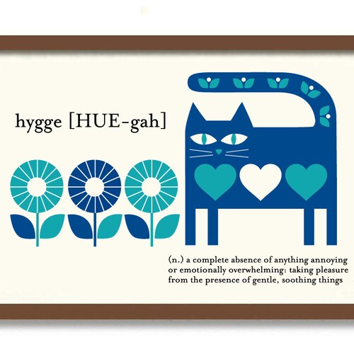 Hygge Gifts Norwegian Folk Art Cat Art Print Mid Century - Etsy