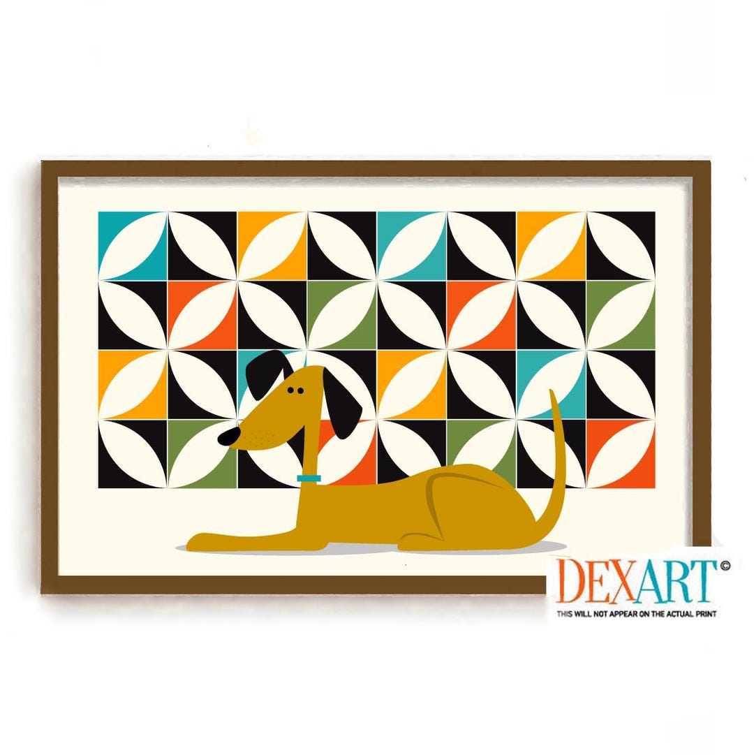 Mid Century Modern Dog Art Print, Wall Art Decor, Atomic Dog Lover Gift ...