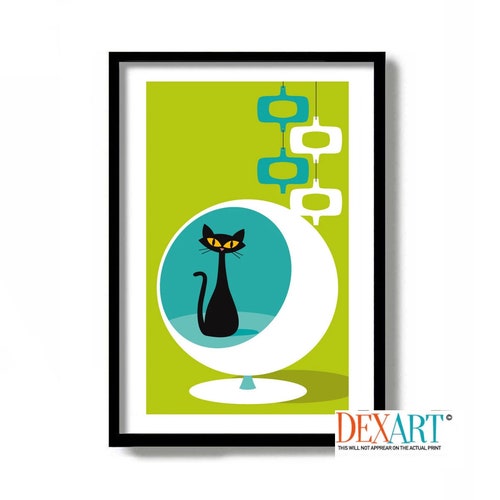 Mid Century Modern Art Print Atomic Cat Wall Art Cat Lover Etsy