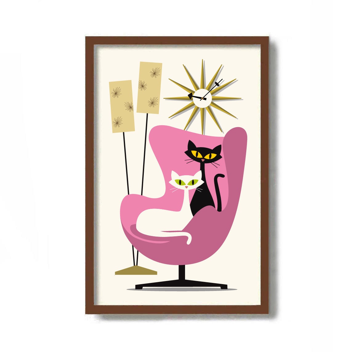 Atomic Cat Art Print Mid Century Modern Wall Art Cat Lover Etsy
