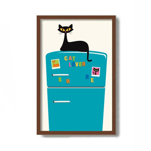 Mid Century Modern Kitchen Wall Art Retro Oven Black Cat Art - Etsy