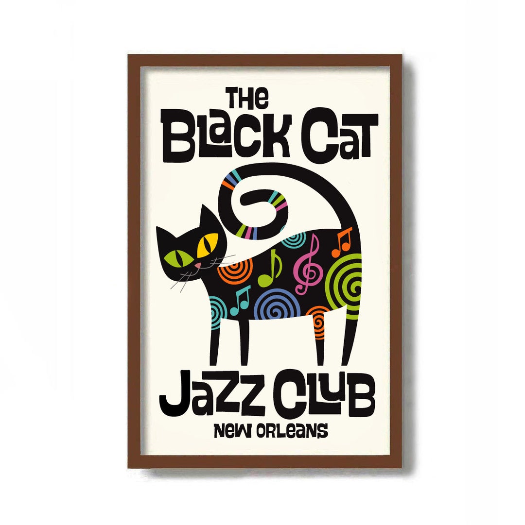 Jazz Poster, Mid Century Modern Art, Black Cat Art Print, New Orleans ...