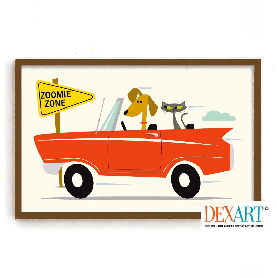 Zoomies Sign, Funny Cat and Dog Art Print, Mid Century Modern Man Cave ...