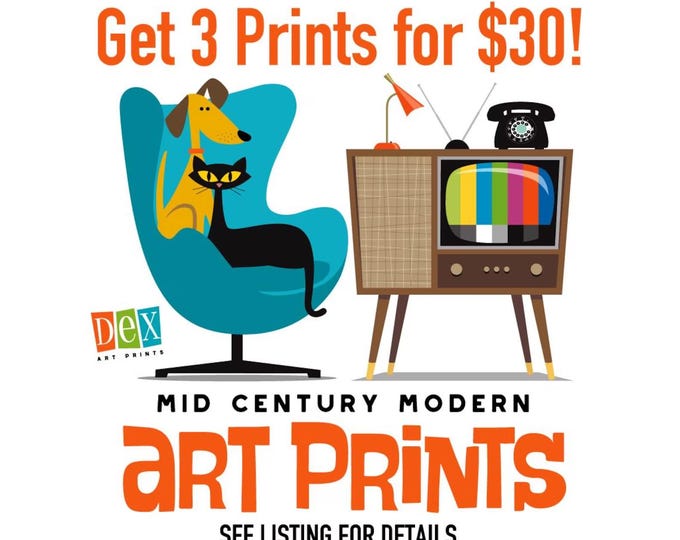 Variety of Mid Century Modern Art Prints, Atomic Cat Art, Dog Art, Get ...