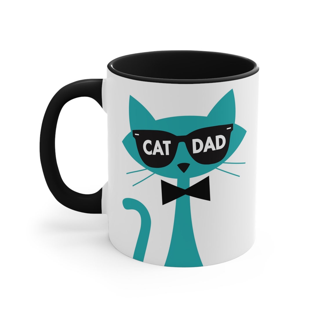 Cat Dad Mug, Mid Century Modern Black Cat Mug, Coffee Mug, 11oz Cup ...