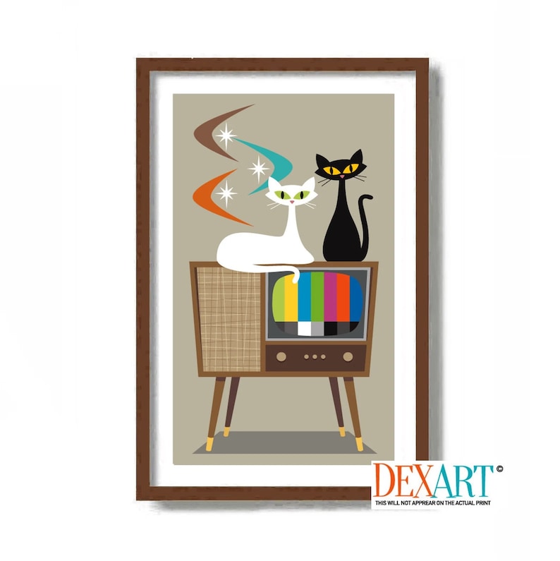 Mid Century Modern Wall Art Cat Art Print Atomic Cat Lover Etsy