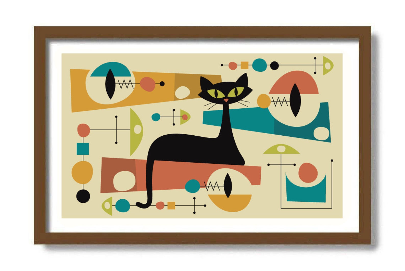 Mid Century Modern Art Print Atomic Cat Lover Gift Black Cat - Etsy