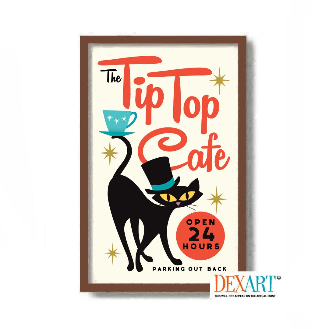 Atomic Cat Art Print, Diner Sign, Mid Century Modern Art, Kitchen Wall ...