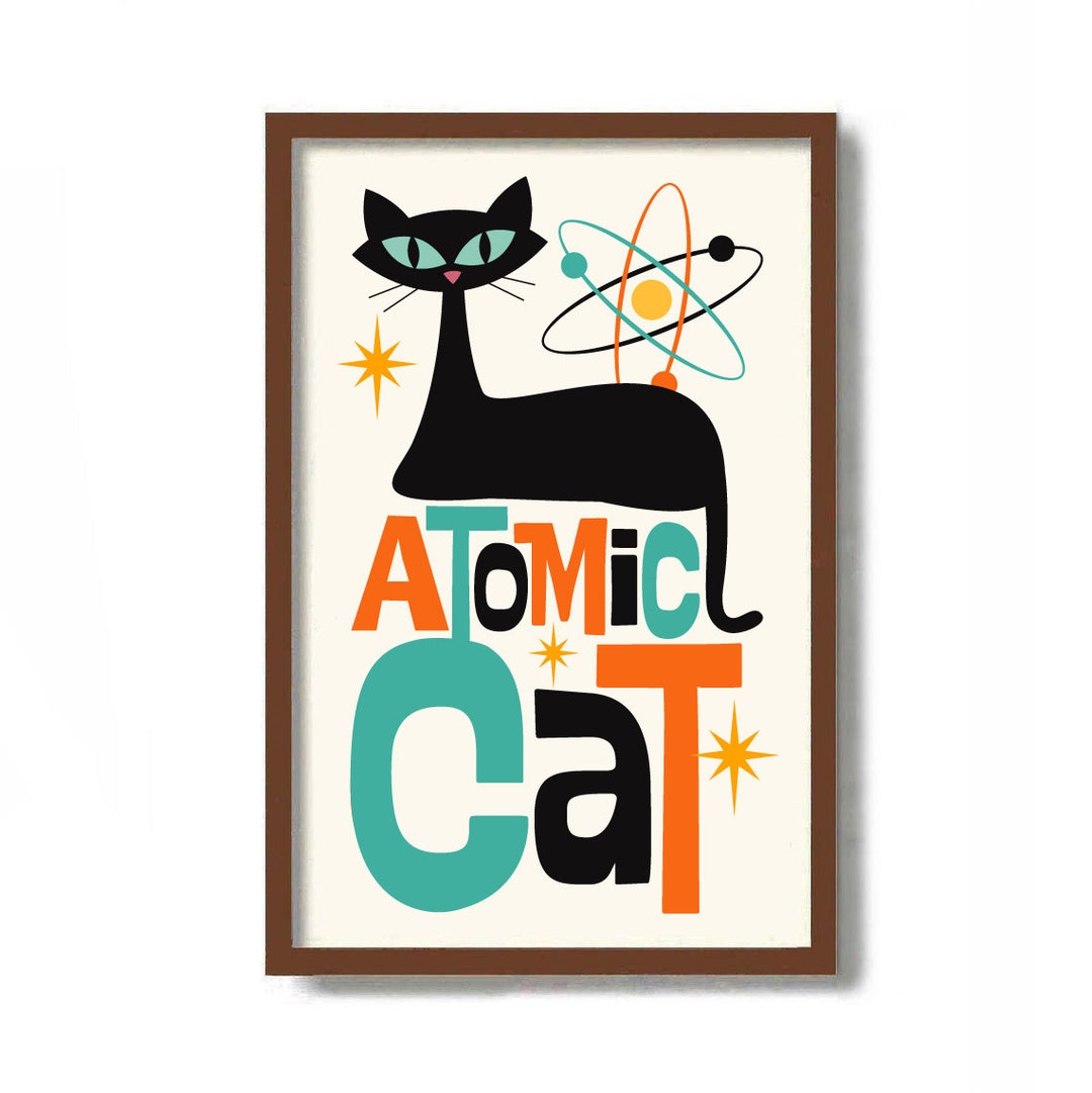 Atomic Cat Art Print, Retro Sign, Mid Century Modern Art, Kitchen Wall ...