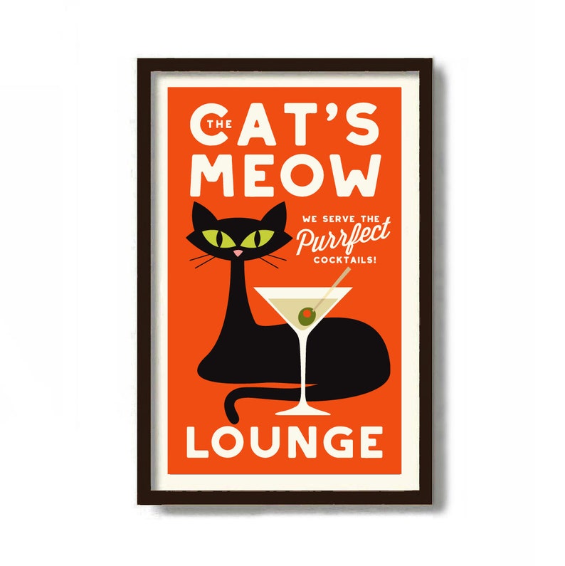 Black Cat Art Print Mid Century Modern Art Rat Pack Poster | Etsy