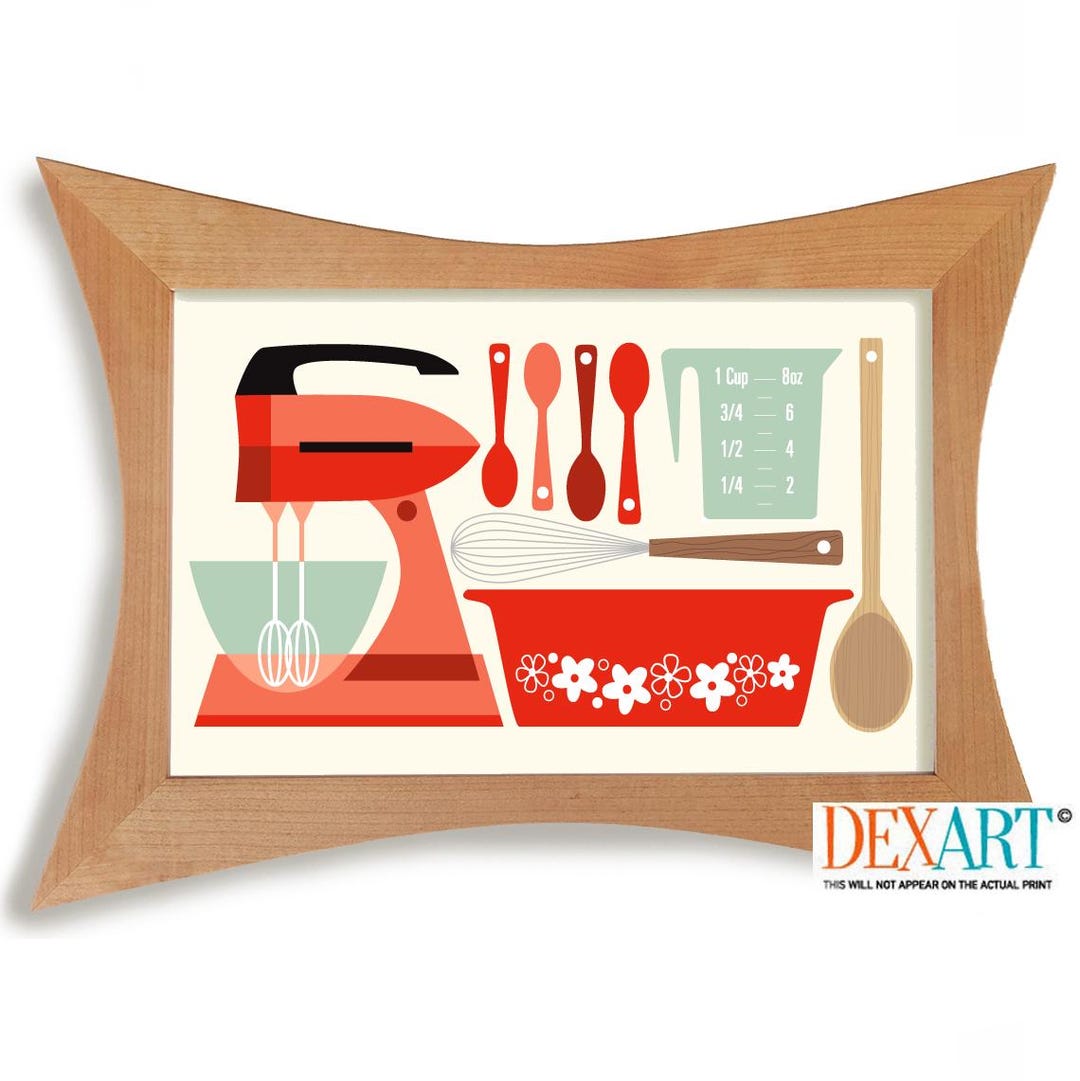 Mid Century Modern Kitchen Art Print, Wall Decor, Standup Mixer ...