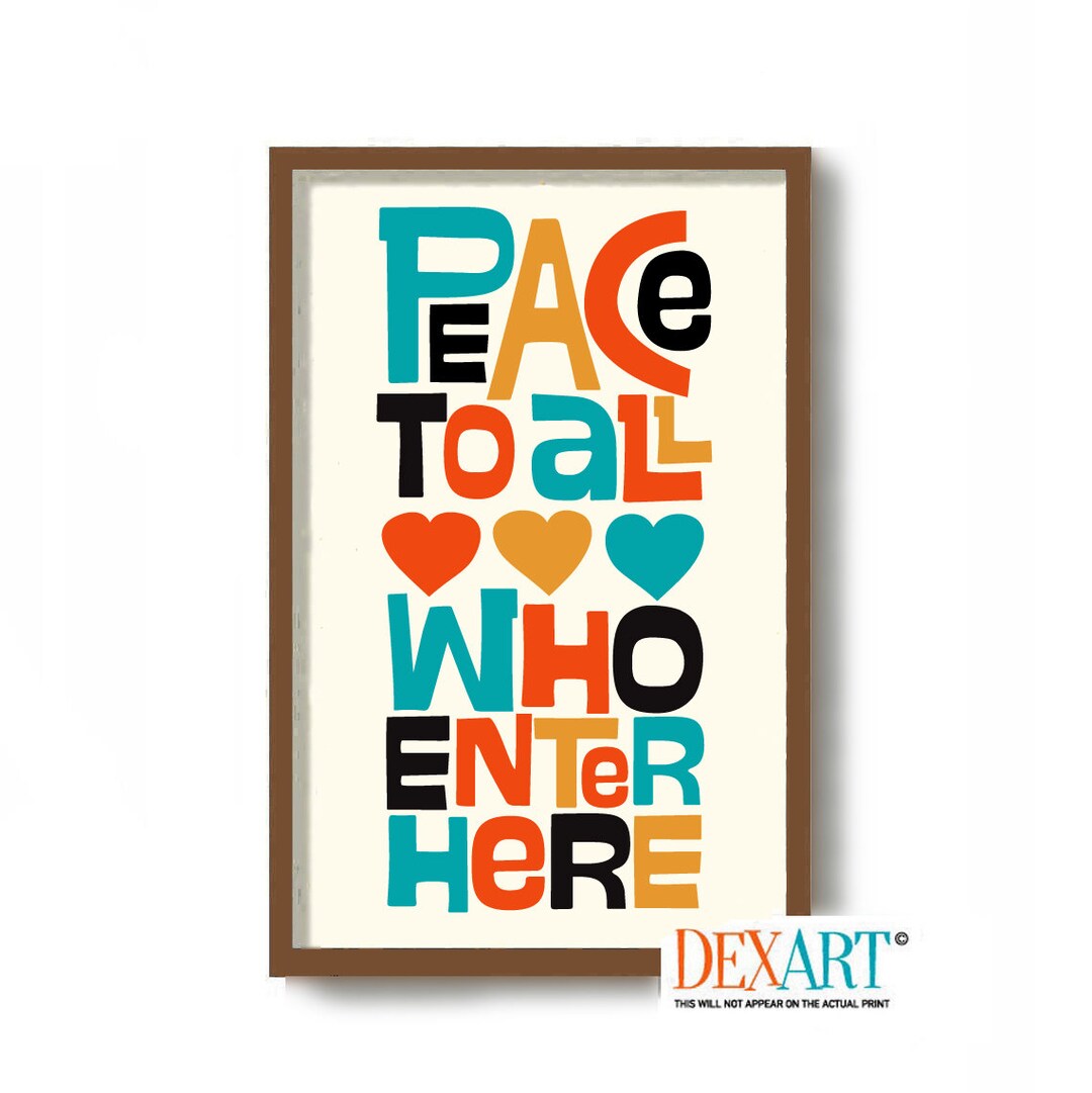 Mid Century Modern Welcome Sign Wall Art Print, Peace to All That Enter ...