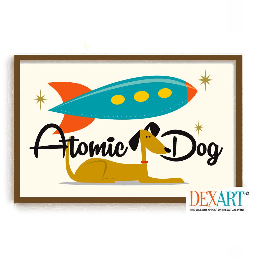 Mid Century Modern Atomic Dog Art Print, Yellow Dog Wall Art Print, Dog ...