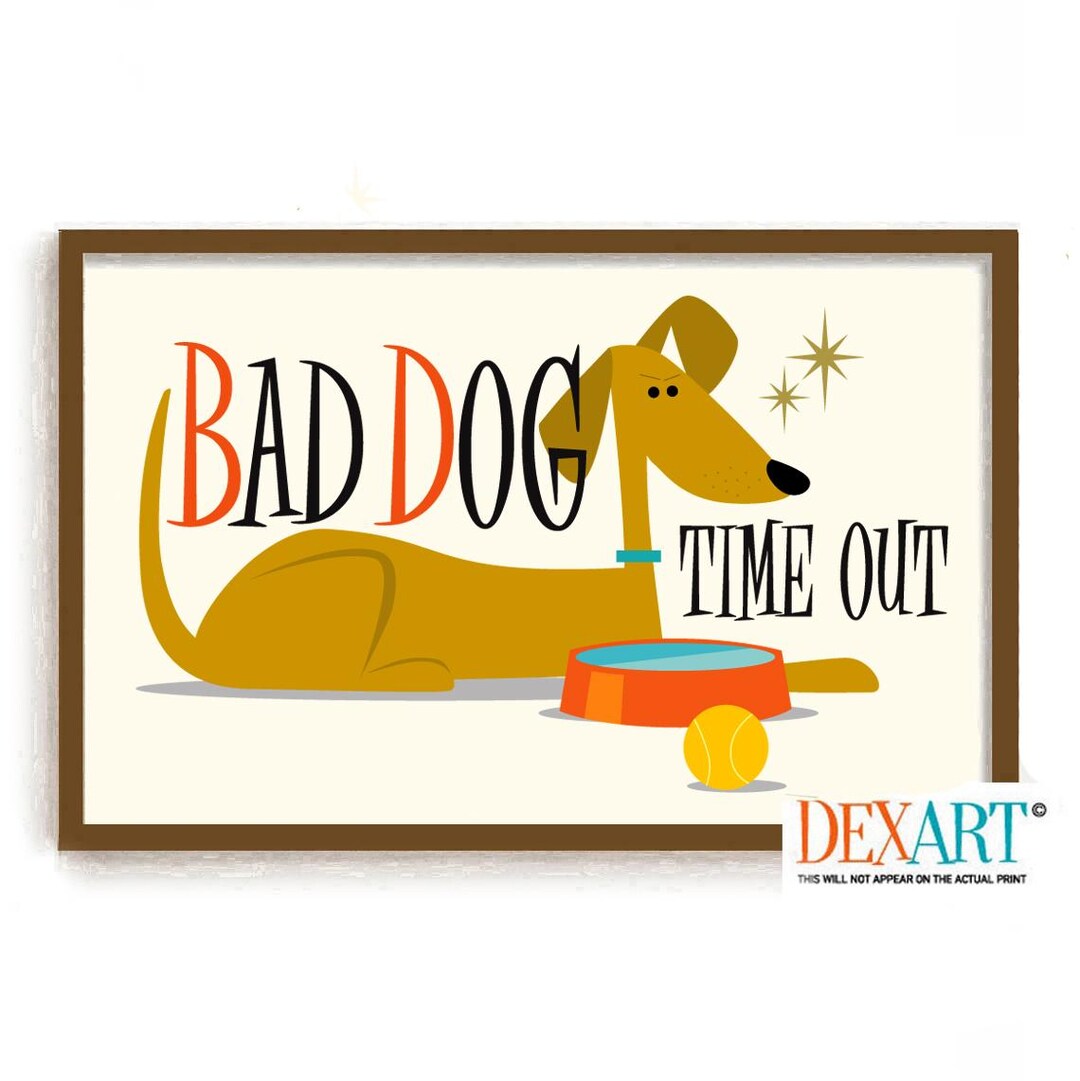 Mid Century Modern Dog Art Prints, Mutt Dog Gift, Bad Dog, Dog Wall Art ...