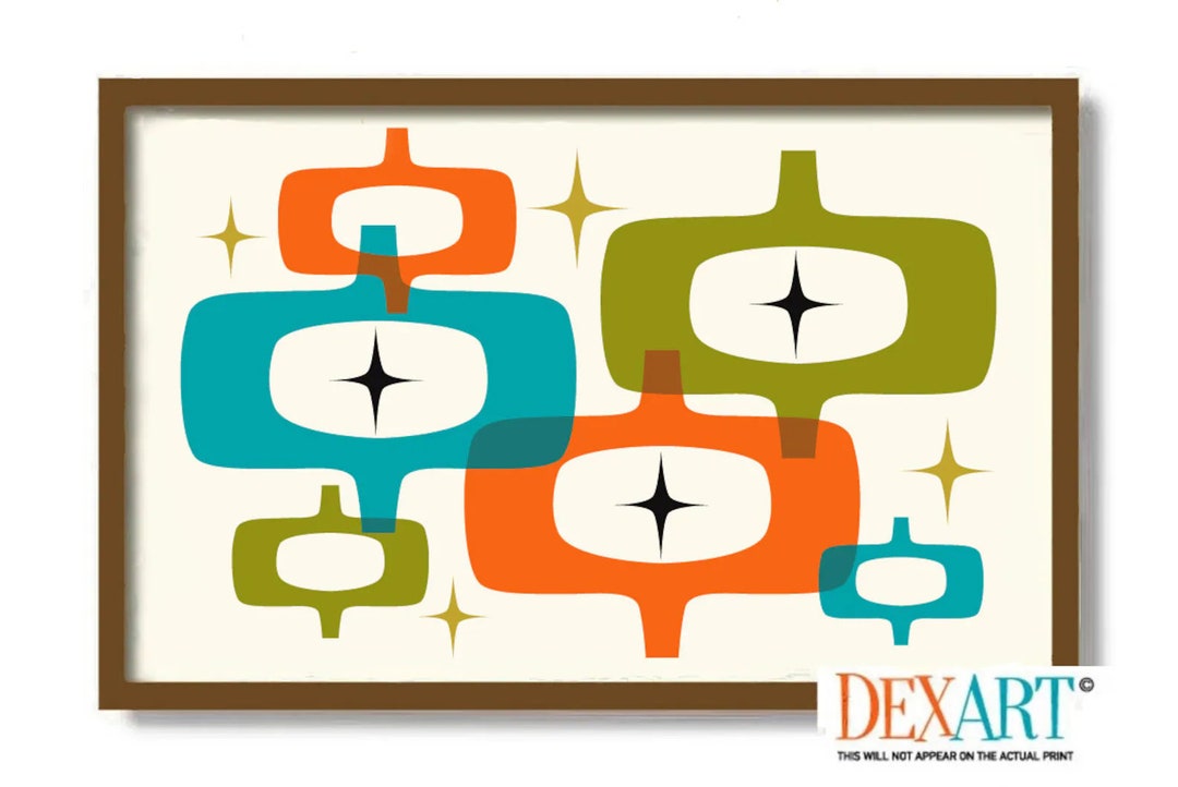 Mid Century Modern Wall Art Print, Atomic Shape, Abstract Living Room ...