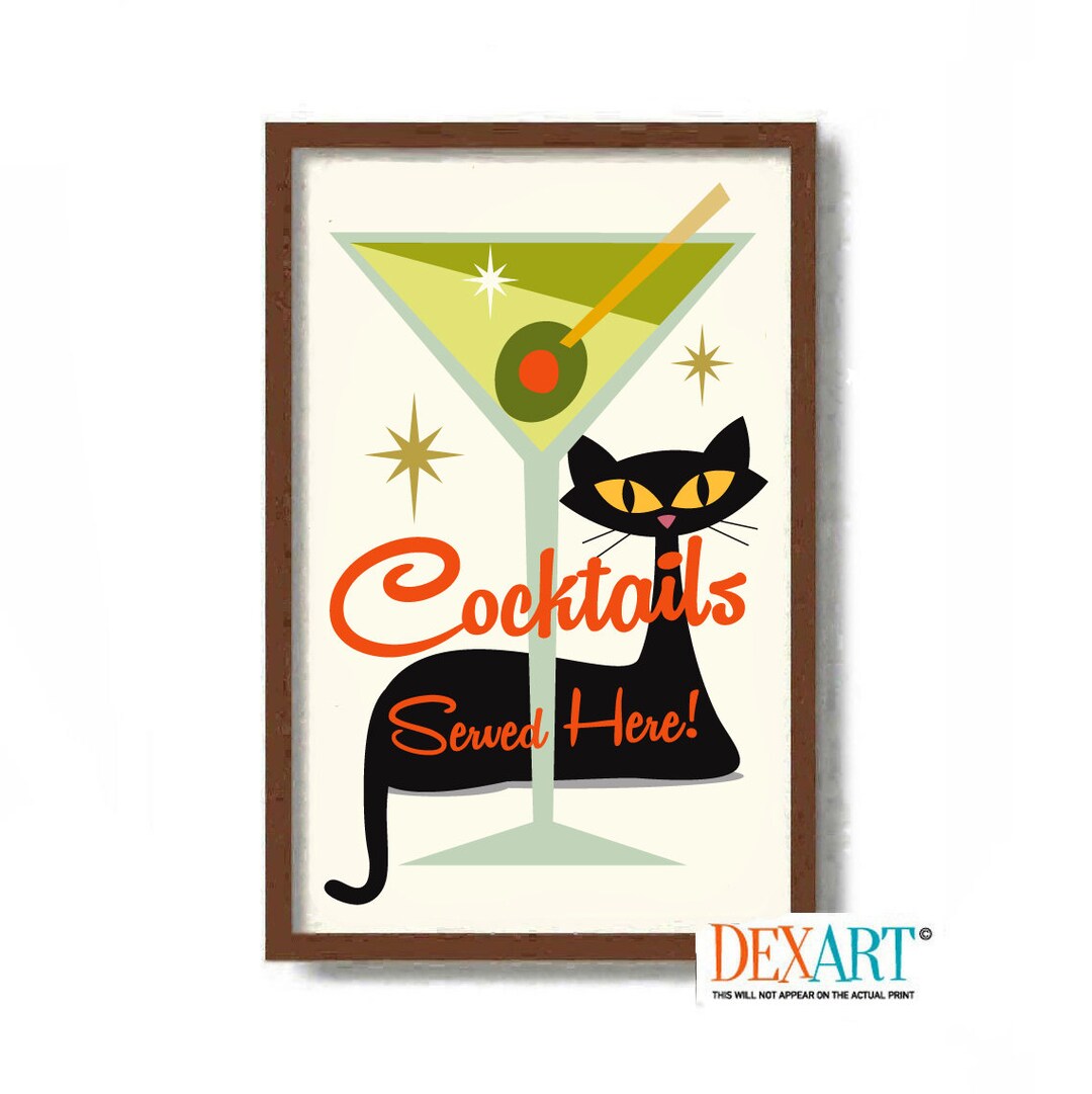 Mid Century Modern Cocktail Bar Sign, Martini Glass, Bartender Gift ...